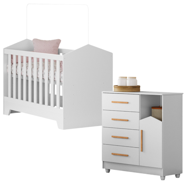 Quarto Bebê Moderno Cômoda E Berço Incluso 100% Mdf Branco | Leroy Merlin