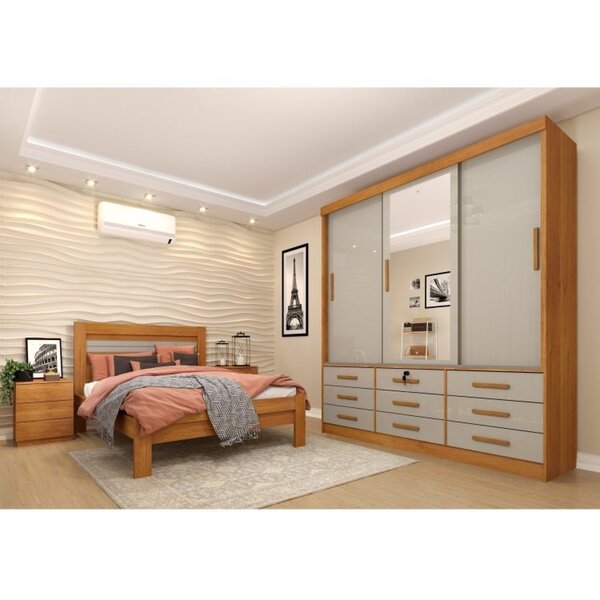 Quarto Completo Guarda Roupa 3 Portas Cama Casal E Mesa De Cabeceira ...