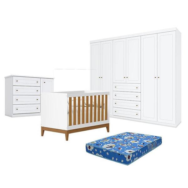 Quarto De Bebê Americano 6 Portas Com Berço Americano Flip Branco ...