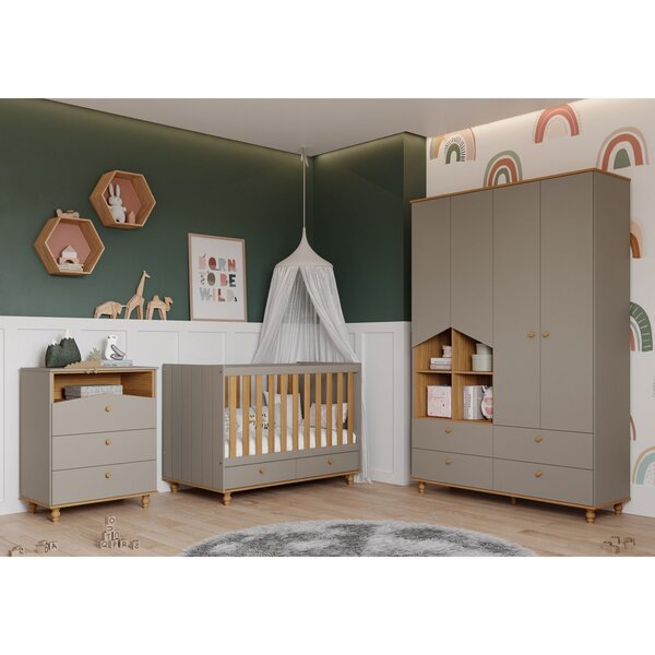 Quarto De Bebê Com 1 Berço 1 Cômoda 3 Gavetas E 1 Guarda Roupa 4 Portas ...