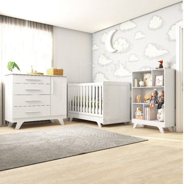 Quarto De Bebê Com Berço Mini Cama Cômoda E Estante 5 Nichos Kakau ...