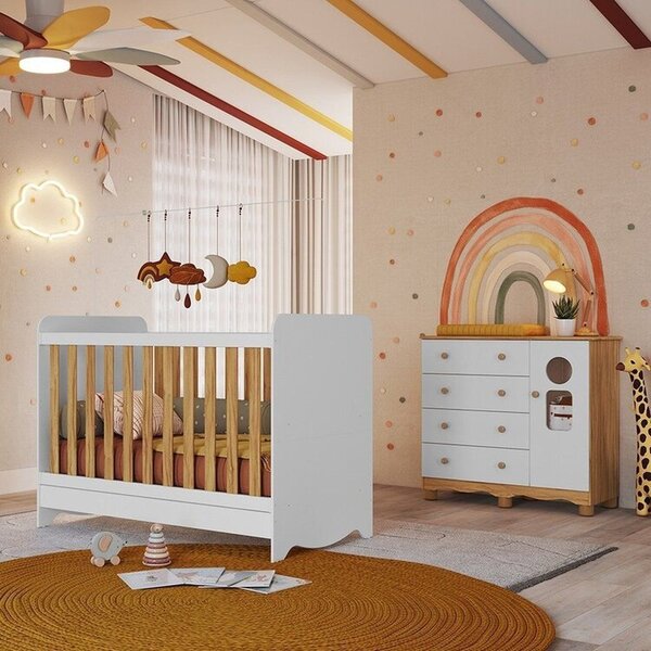 Quarto De Bebê Com Cômoda 1 Porta Janelada 4 Gavetas E Berço Minicama ...