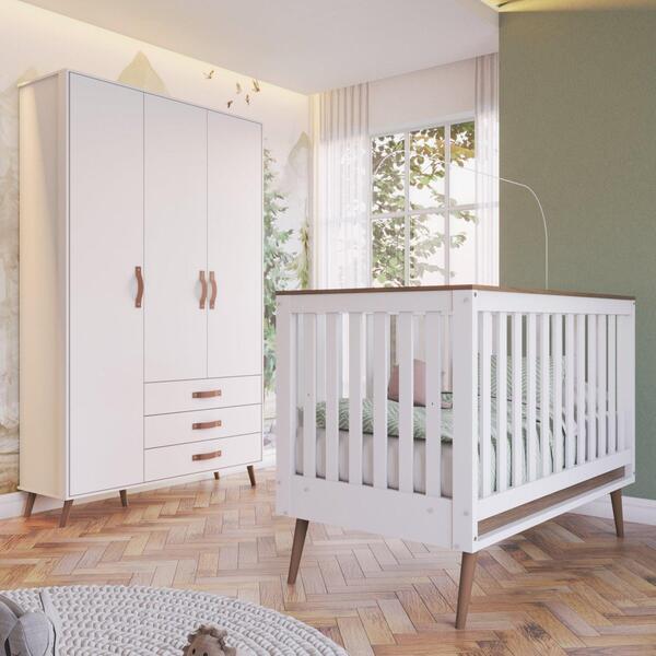 Quarto De Bebê Com Guarda Roupa 3 Portas 3 Gavetas E Berço 2 Em 1 Retrô ...
