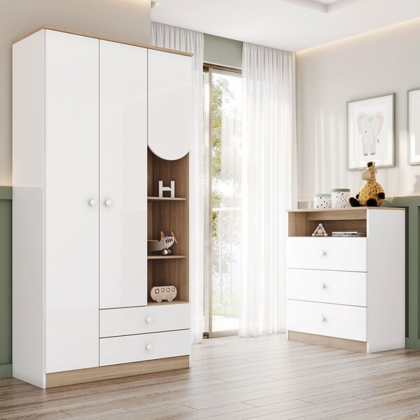 Quarto De Bebê Completo Magia 3 Portas 5 Gavetas Branco/jequitibá ...