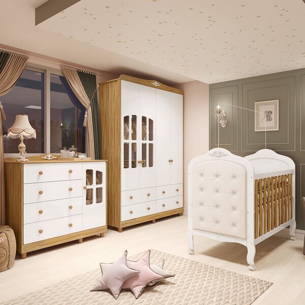 Quarto De Bebê Guarda-roupa E Cômoda Com Janelas E Berço Com Capitonê ...