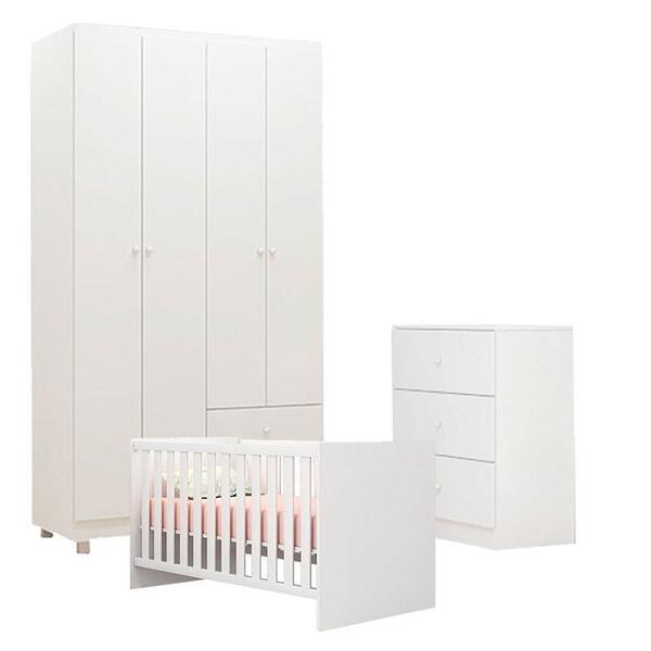 Quarto De Bebê Louise 4 Portas Com Berço Doce Sonho 100 Branco Brilho ...