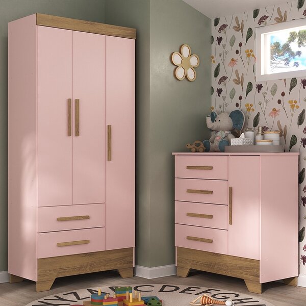 Quarto Infantil Completo Guarda Roupa 3 Portas 2 Gavetas Com Cômoda ...
