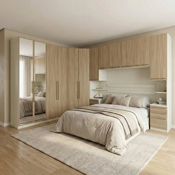 Quarto Modulado Casal 6 Peças 12 Portas 12 Gavetas Com Espelho Seletto ...
