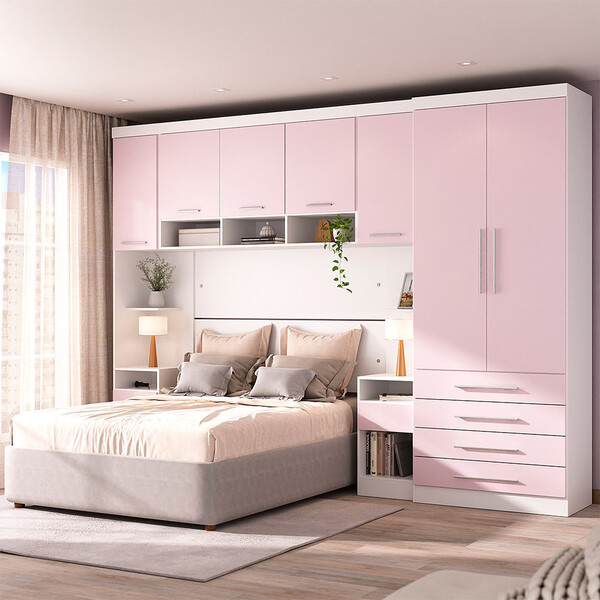 Quarto Modulado Queen Com Guarda-roupas Maleiro E Cabeceira Alpes ...