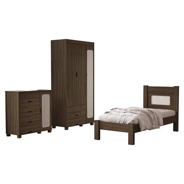 Quarto Solteiro Clara Cama Comoda E Guarda Roupa Mdf Decmade | Leroy Merlin