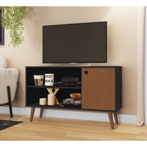 Rack 2 Portas E Painel Ripado Para Tv Até 70 Polegadas Porto Espresso Móveis Preto Chumbo/nature ...