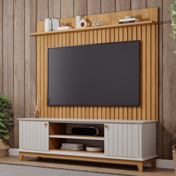 Rack 2 Portas E Painel Ripado Para Tv Até 70 Polegadas Porto Espresso Móveis Off White/nature ...