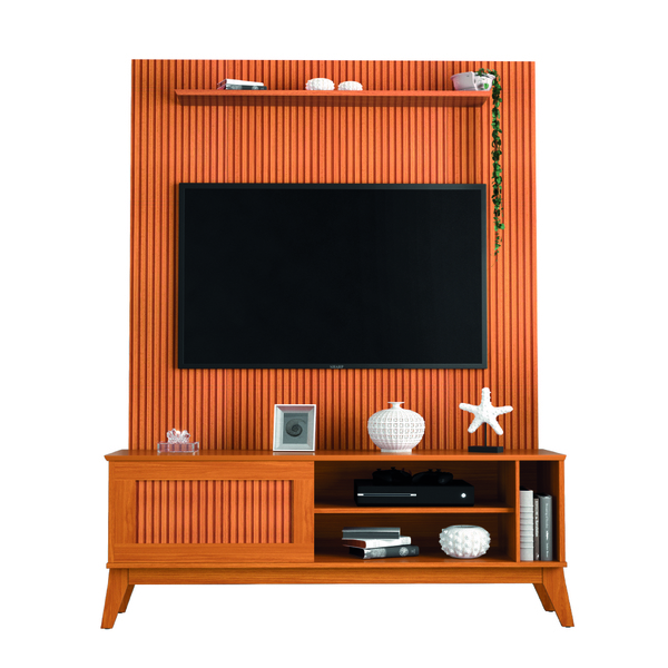 Rack Bancada Aruba Com Painel Para Tv Até 55 Polegadas 1,35m Egeo Cedro Ripado Impressão 3d Edn ...