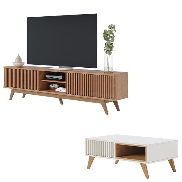 Rack Bancada Fortaleza Freijó Com Mesa De Centro Jeri Off White Freijó ...