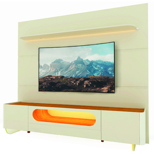Rack Bancada Nobre Com Painel Para Tv Até 85 Polegadas Com Pés De Vidro E Led Royal Off White ...
