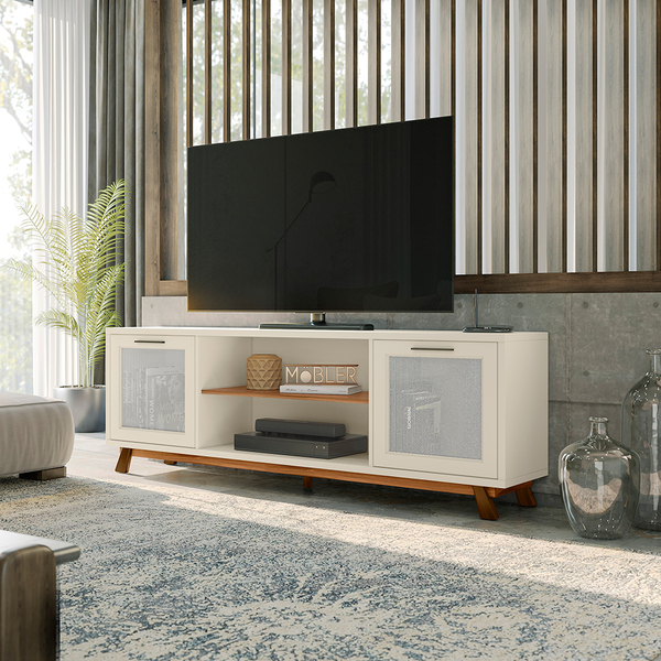 Rack Bancada Para Tv Até 75" 02 Portas E 02 Nichos Gênesis 1.8 Cinamomo ...