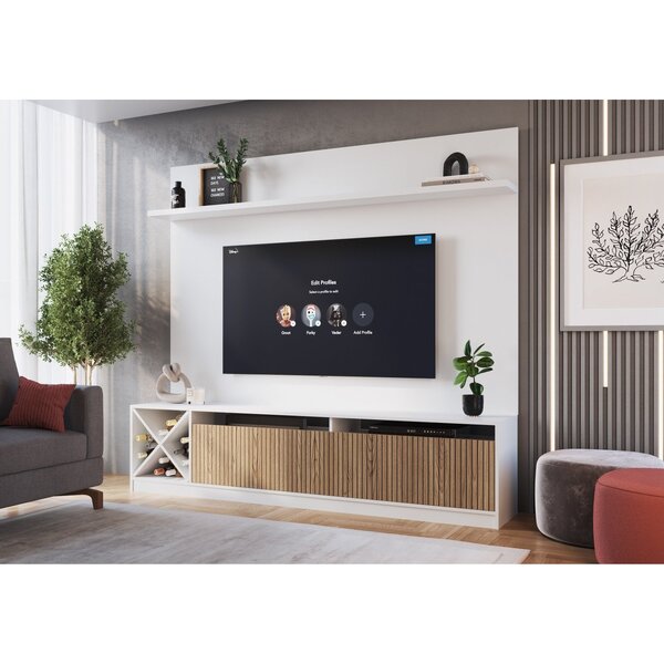 Rack Com Impressão Ripado Painel Para Tv Até 50 Polegadas 2 Portas Adega Roma Branco/brise ...