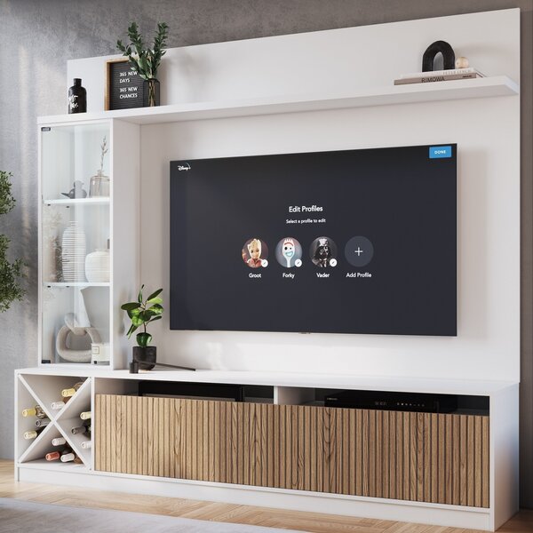 Rack Com Impressão Ripado Painel Para Tv Até 50 Polegadas Adega E Cristaleira Turim Branco/brise ...