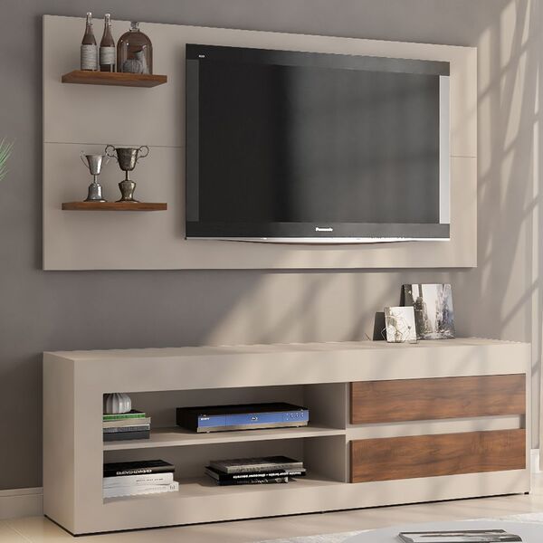 Rack Com Painel Giz Ate 55 Polegadas 2 Gavetas Off White/seda - Viero Móveis | Leroy Merlin