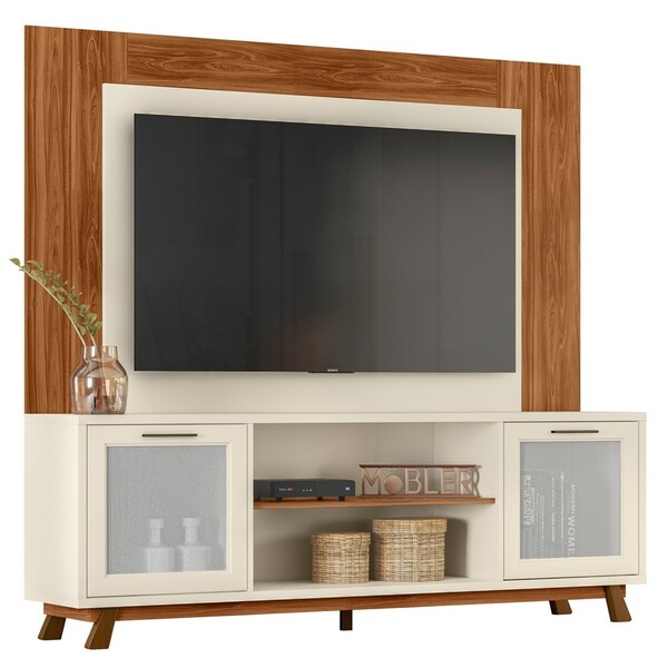 Rack Com Painel Para Tv 180cm Gen M20 Cinamomo Mel/off White ...