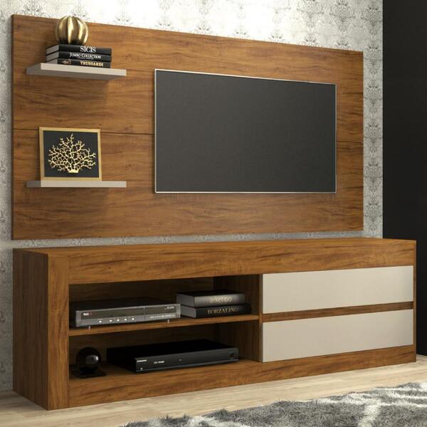 Rack Com Painel Para Tv 55 Polegadas Fama Imbuia E Off White 180cm ...
