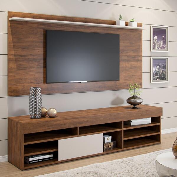 Rack Com Painel Para Tv 55 Polegadas Fênix Imbuia E Off White 180cm ...