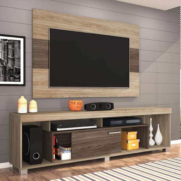 Rack Com Painel Para Tv 55 Polegadas Tomaz Areia E Amêndoa 130 Cm ...