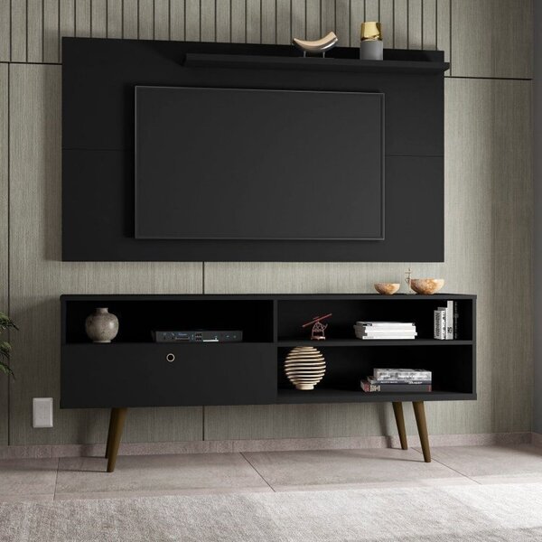 Rack Com Painel Para Tv Até 50 Polegadas Retrô Palas Espresso Móveis Preto Fosco | Leroy Merlin