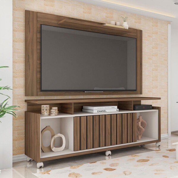 Rack Com Painel Para Tv Até 55 Polegadas Oasis 1 Porta Ripado Nogueira San Remo/off White ...