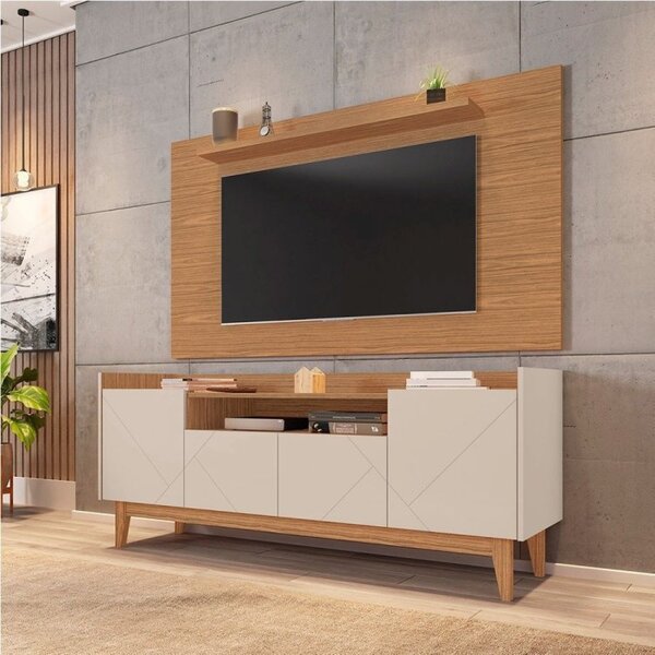 Rack Com Painel Para Tv Até 60 Polegadas Retrô Adria Esmeralda Off White/noce | Leroy Merlin