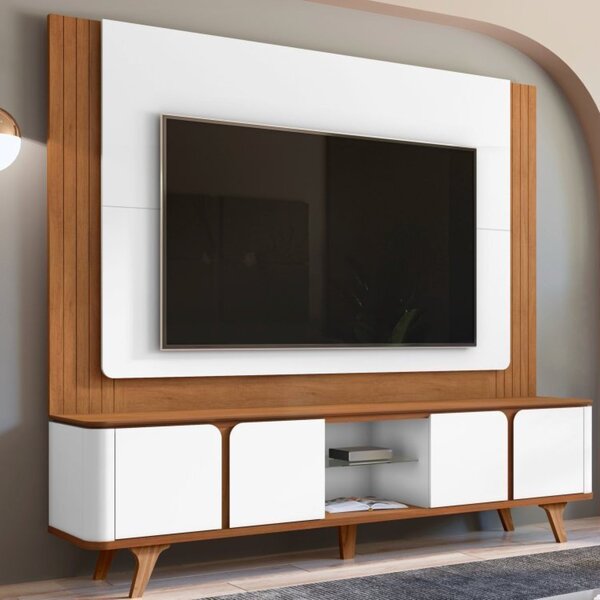 Rack Com Painel Para Tv Até 60 Polegadas Retrô Cantos Curvos 217cm Pisa Yescasa Cedro/branco ...