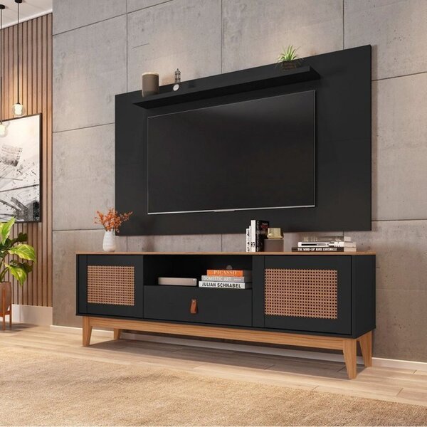 Rack Com Painel Para Tv Até 60 Polegadas Retrô Esmeralda Versátile Casa D Preto/noce | Leroy Merlin