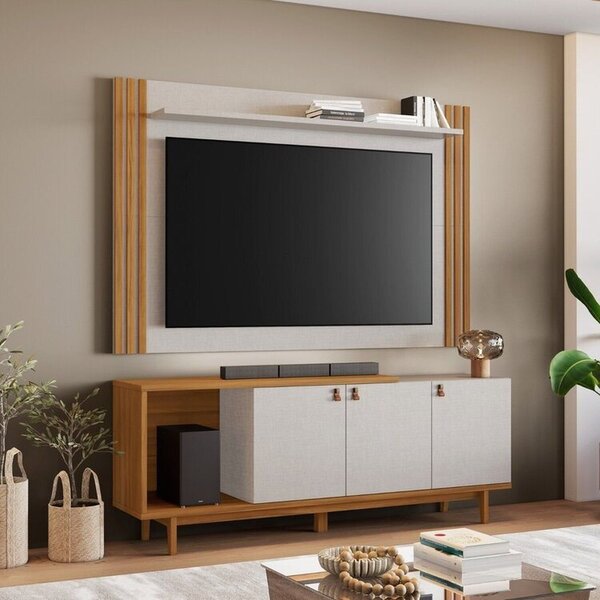 Rack Com Painel Para Tv Até 65 Polegadas Com Ripado Off White Tx/freijó Trend | Leroy Merlin