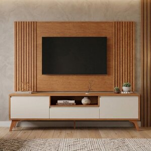 Rack Com Painel Para Tv Até 65 Polegadas Ripado 100% Mdf Piazza Marrom ...