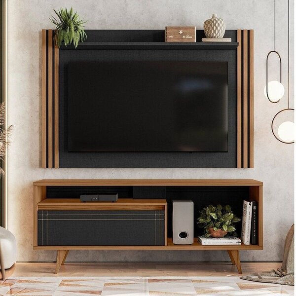 Rack Com Painel Para Tv Até 65 Polegadas Ripado Freijo Trend/preto Tx | Leroy Merlin