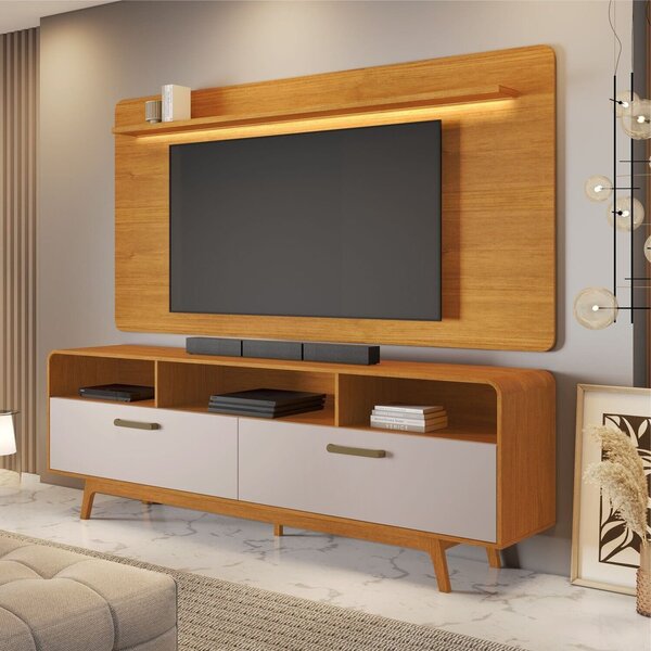 Rack Com Painel Para Tv Até 70 Polegadas Com Led 200cm Cristal Candian Cinamomo/off White ...