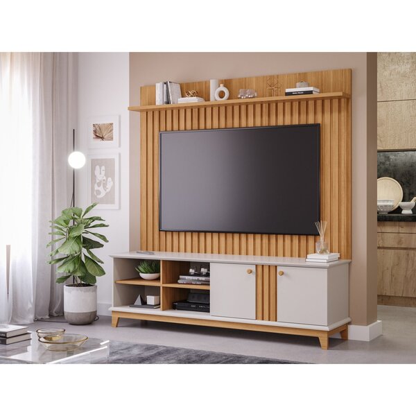 Rack com Painel para TV até 70 Polegadas Ripado 2 Portas Coimbra Espresso Móveis Off White ...