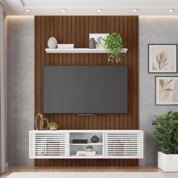 Rack Com Painel Para Tv Até 72 Polegadas 2 Portas Origem Caemmun Havana/branco Bp | Leroy Merlin