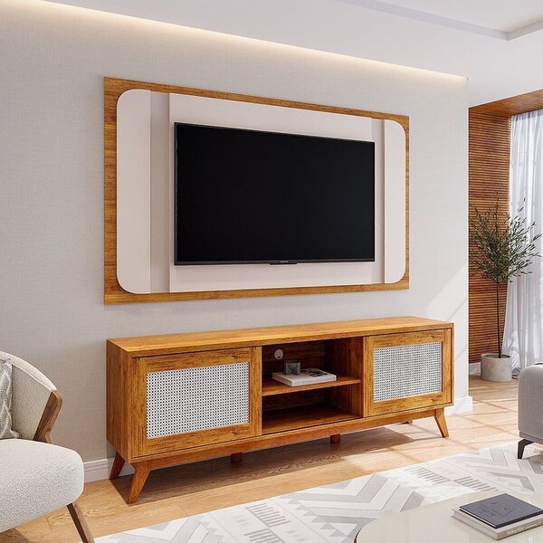 Rack Com Painel Para Tv Até 75 Polegadas 180,5cmx193cm Palha Natural ...