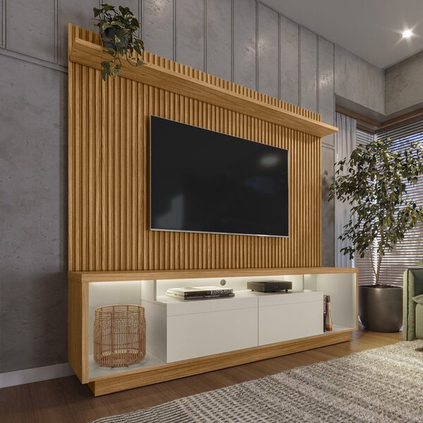 Rack Com Painel Para Tv Até 75 Polegadas 181cm Com Ripado Led Cronos/genova Yescasa Nature/ Off ...