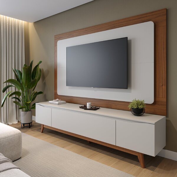 Rack Com Painel Para Tv Até 75 Polegadas 220cm Pés Madeira Maciça Flynt ...