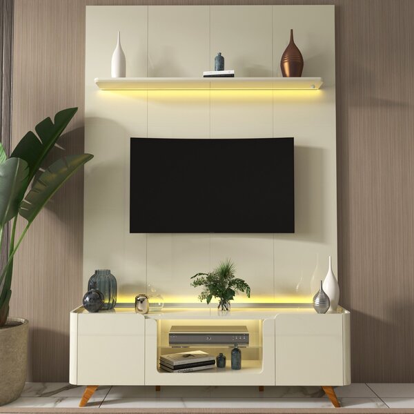 Rack Com Painel Para Tv Até 75 Polegadas 2 Portas Com Led Com Pés Madeira 180cm Splendore ...