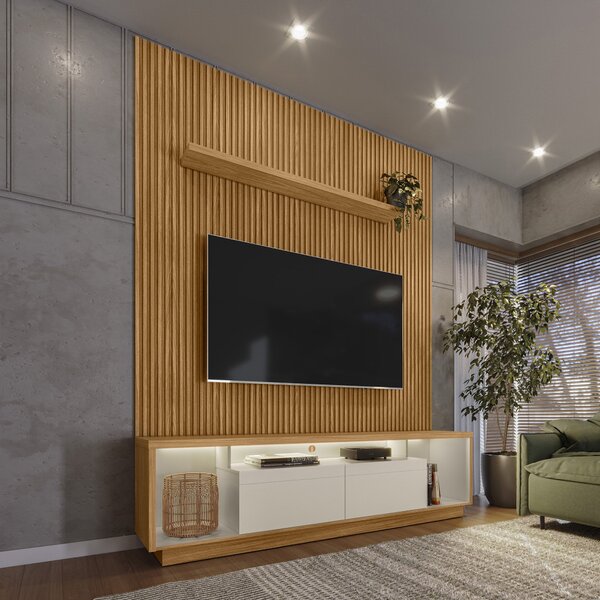 Rack Com Painel Para Tv Até 75 Polegadas Com Fita De Led 180cm Cronos Yescasa Freijó/off White ...