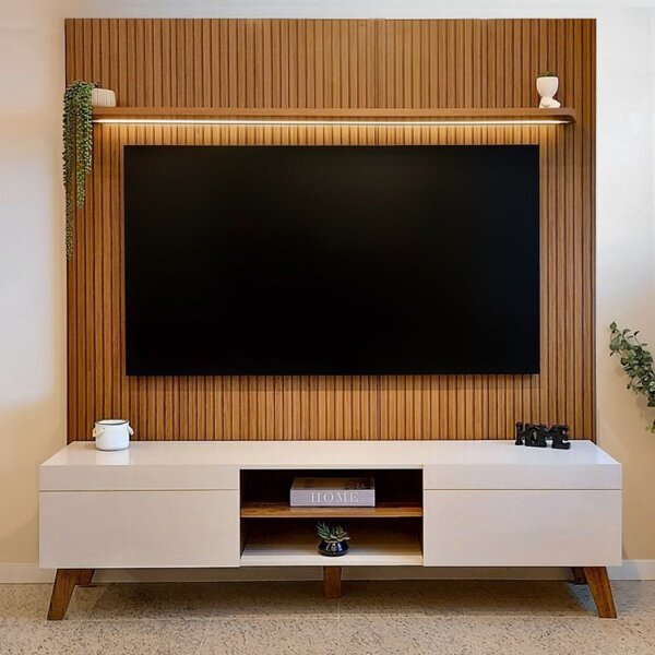 Rack Com Painel Para Tv Até 75 Polegadas Impressão Ripada 3d E Led ...