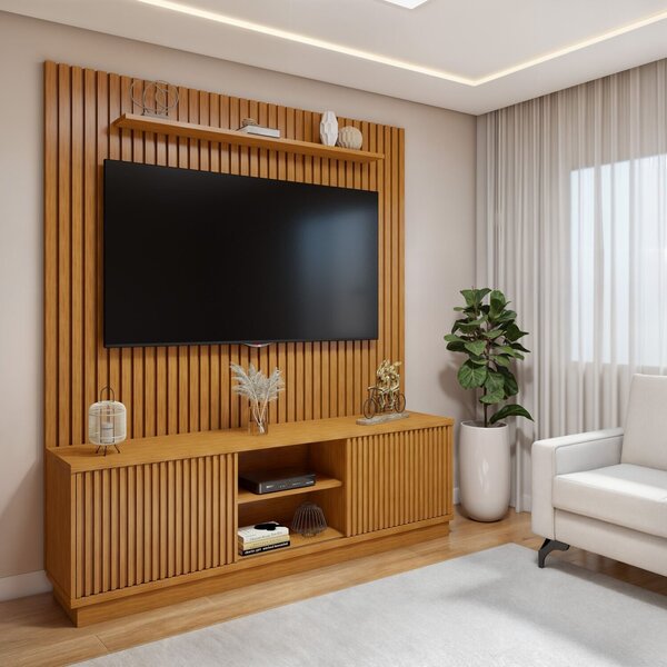 Rack Com Painel Para Tv Até 75 Polegadas Ripado 100% Mdf Sem Led 180cm Paris Arezzo Naturalle ...