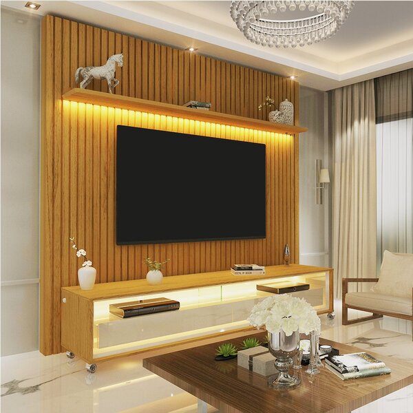 Rack Com Painel Para Tv Até 75 Polegadas Ripado Led Com Rodízios 184cm Nobre 100% Mdf Naturale ...