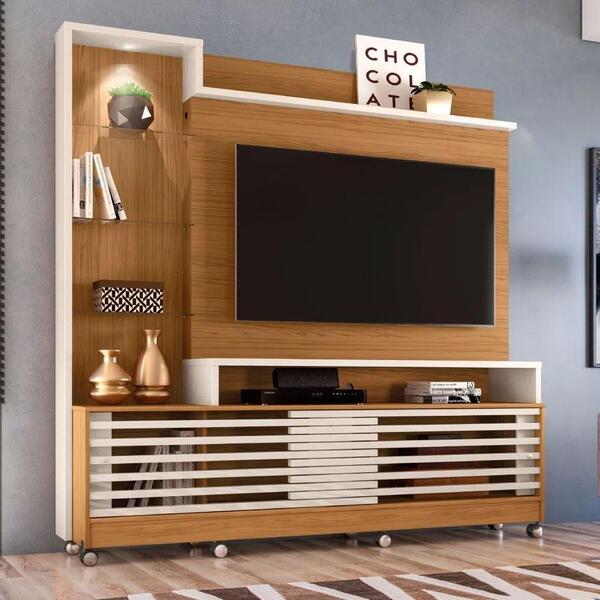 Rack Com Painel Para Tv De 55 Pol Com Rodízios Off White | Leroy Merlin