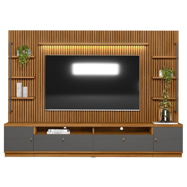 Rack Com Painel Ripado Para Tv 75 Pol. 268cm Golden L06 Nature/chumbo ...