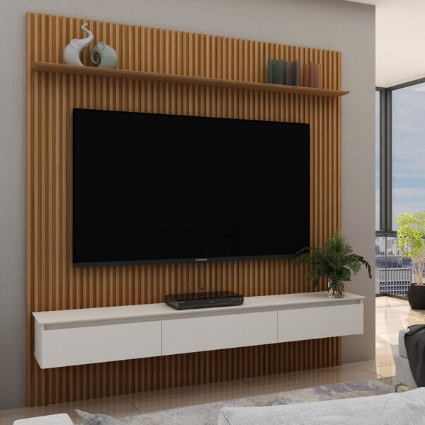 Rack Com Painel Ripado Para Tv Até 75 Polegadas 2 Gavetas Prateleira Mdf Vik Camaru/perola ...