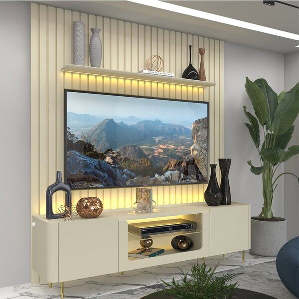 Rack Com Painel Ripado Para Tv Até 75 Polegadas Led Pés Ferro 185cm Nobre/splendore Yescasa Off ...